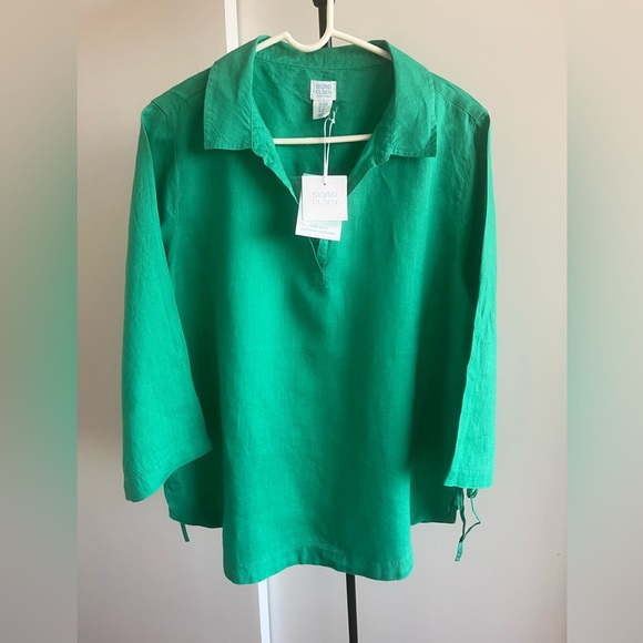 Sigrid Olsen | Tops | Sigrid Olsen Premiu Linen Shirt Skipper Collar ...